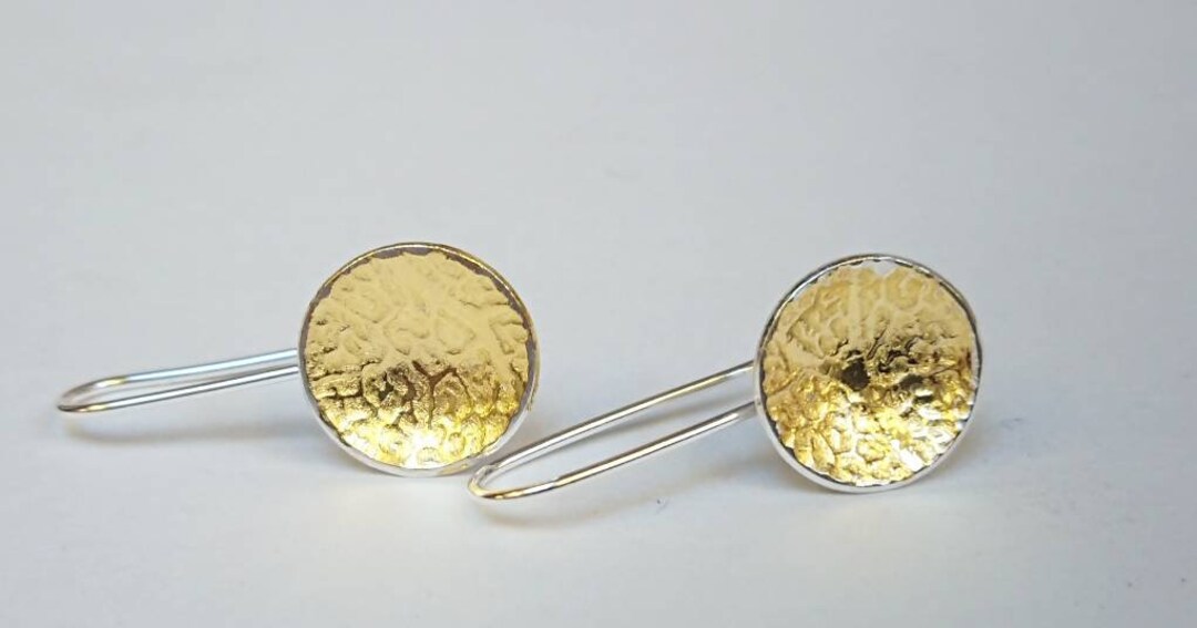 Sterling Silver Embossed Disc Drop Earrings With 24ct Gold - Etsy