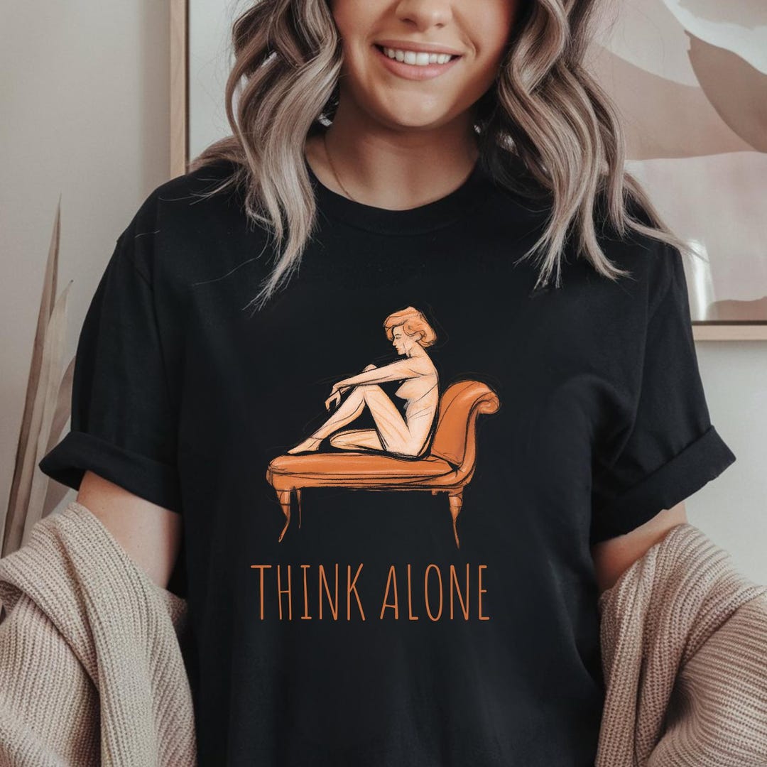 Think Alone T-shirt - Minimalist Vintage Art Tee, Deep Thought Graphic ...