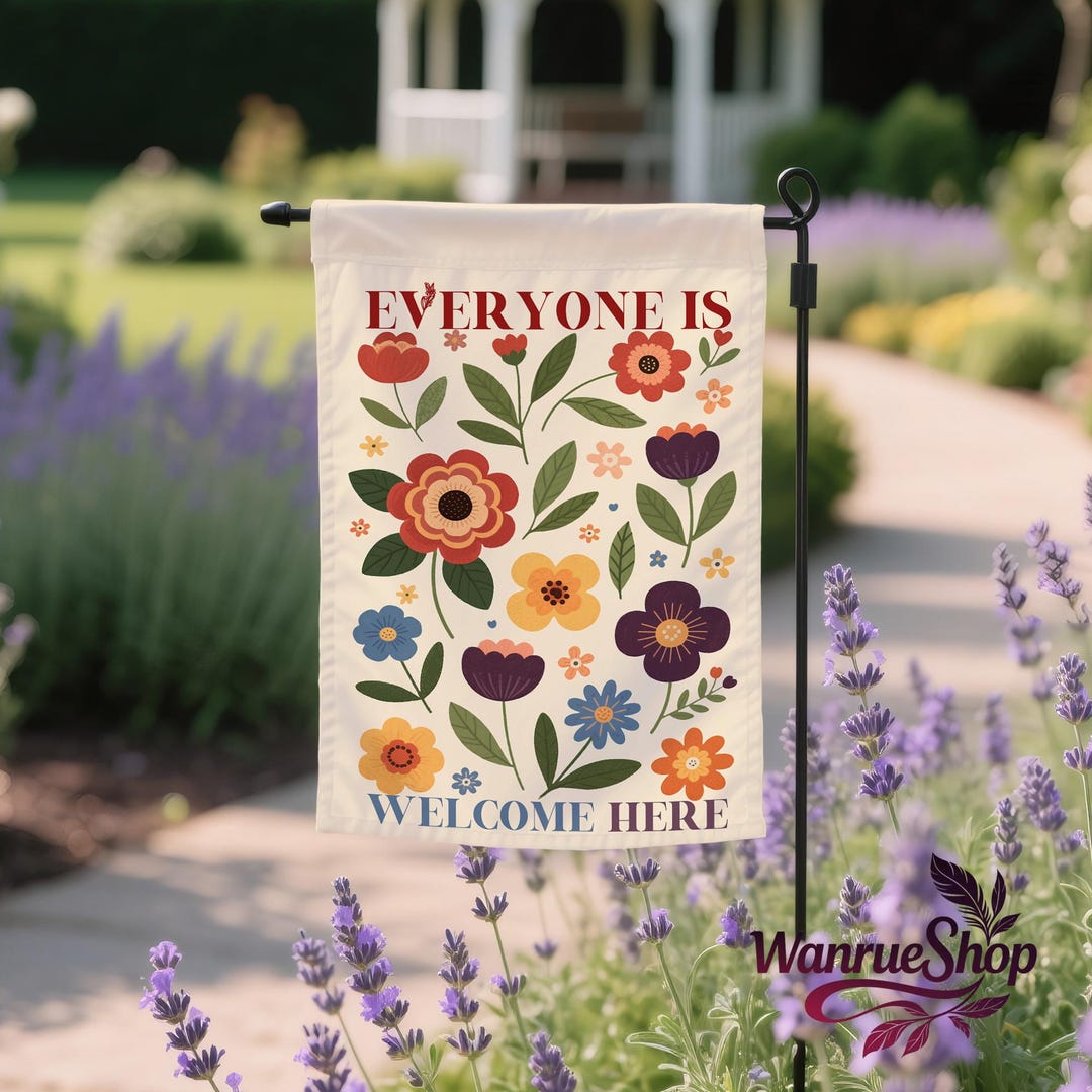 Everyone is Welcome Here Garden Flag,retro Floral Home Banner,colorful ...