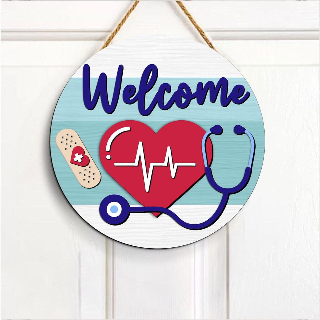 Nurse Door Hanger | Welcome Sign | Medical Heart Stethoscope Decor ...