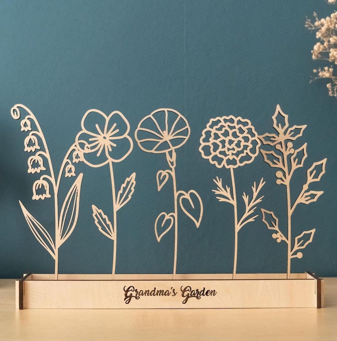 Wood Birth Flower Garden - Gifts for Mom - Custom Wood Gifts - Flower ...