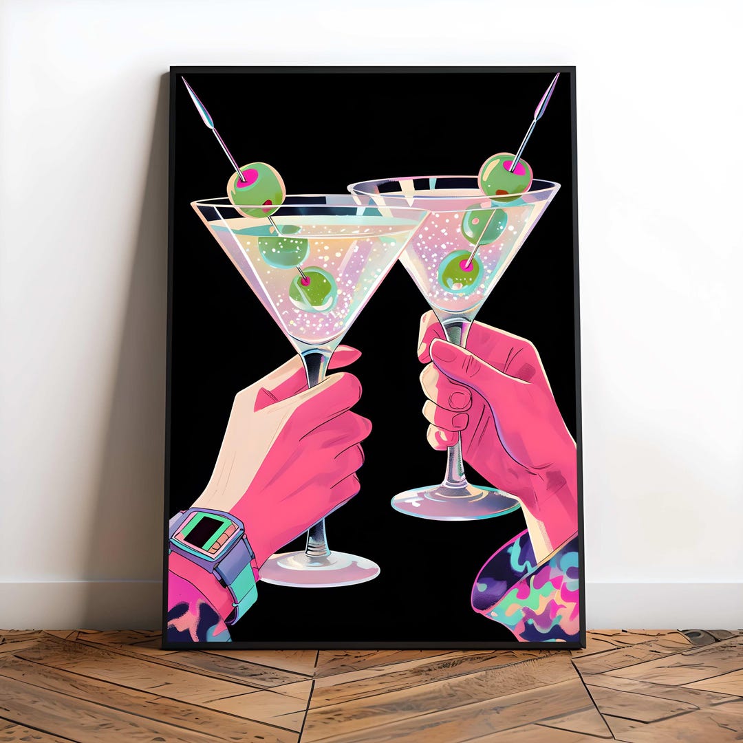Martini Poster martini Wall Art retro Martini Party Art Neon Cocktail ...