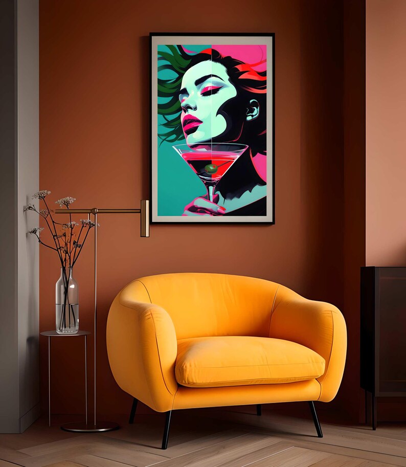 Neon Martini Art Print: Vaporwave Pop Art, Chic Bar Decor, Retro ...
