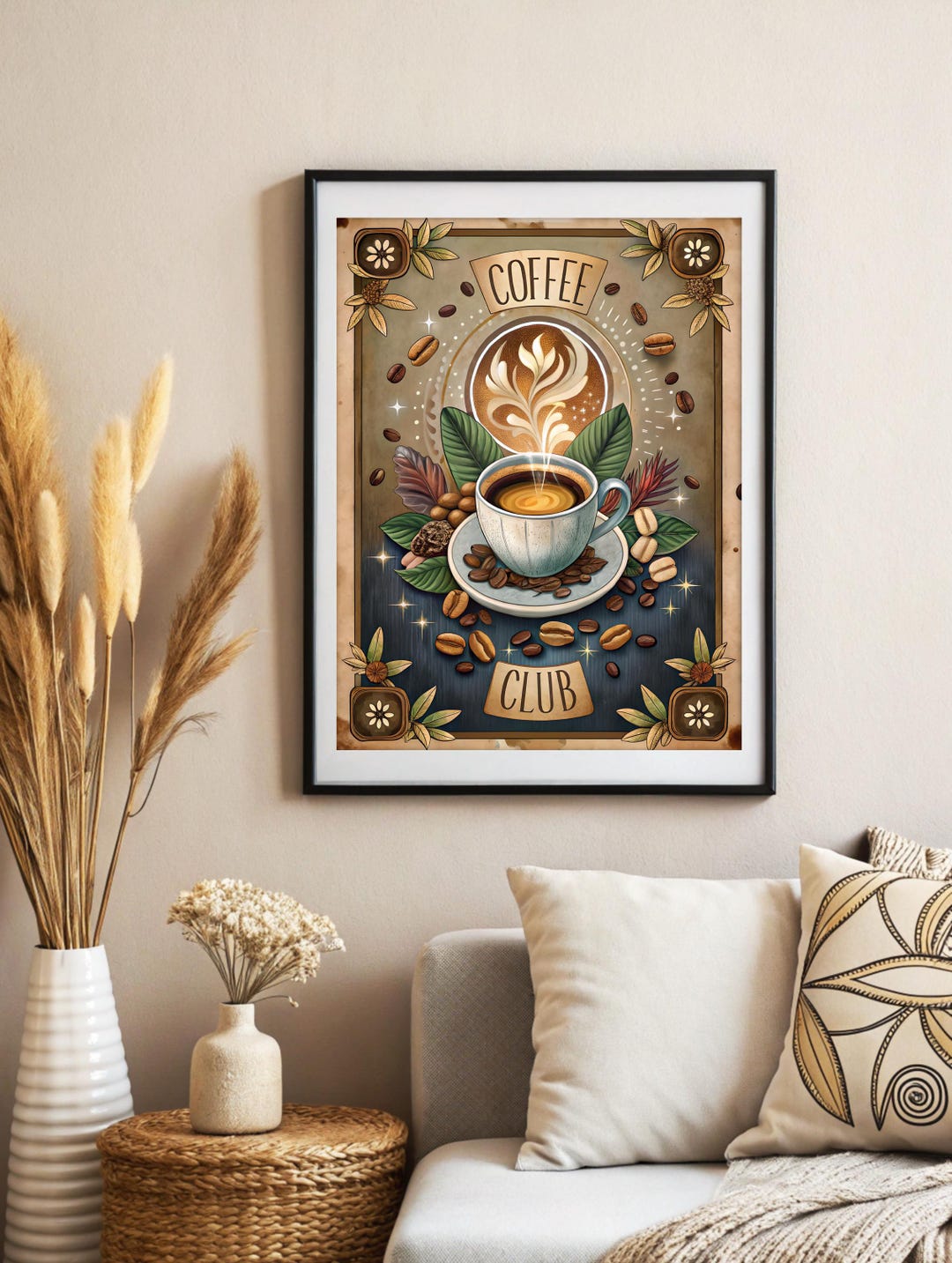 Vintage Coffee Bar Print: Retro Coffee Poster Latte Art Rustic Kitchen ...