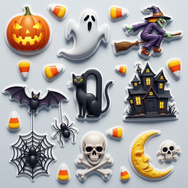 Halloween Stickers Pack | Cute Digital Stickers | Ghost, Pumpkin, Witch ...