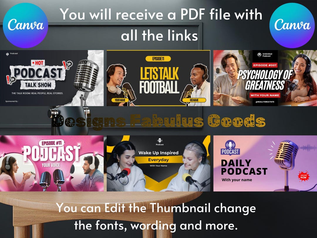 Podcast Youtube Thumbnail Templates - Editable Canva Designs (digital ...