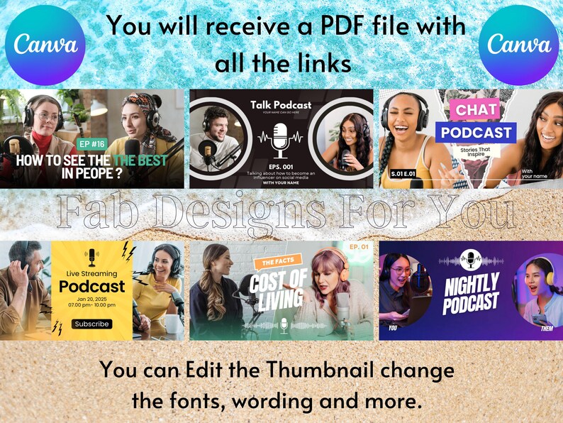 Podcast Youtube Thumbnail Templates - Editable Canva Designs (digital ...