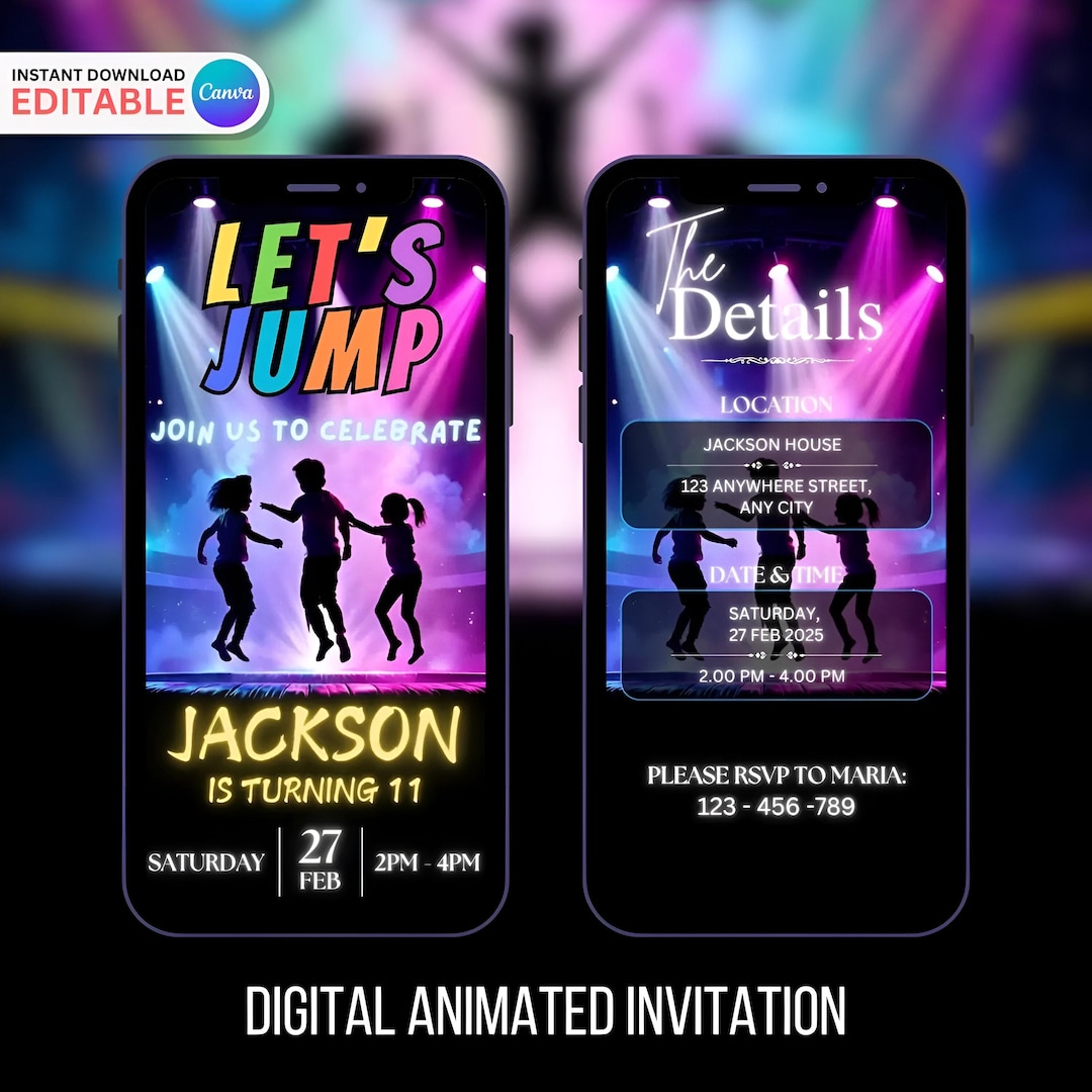Editable Trampoline Park Animated Birthday Invitation, Trampoline Park ...