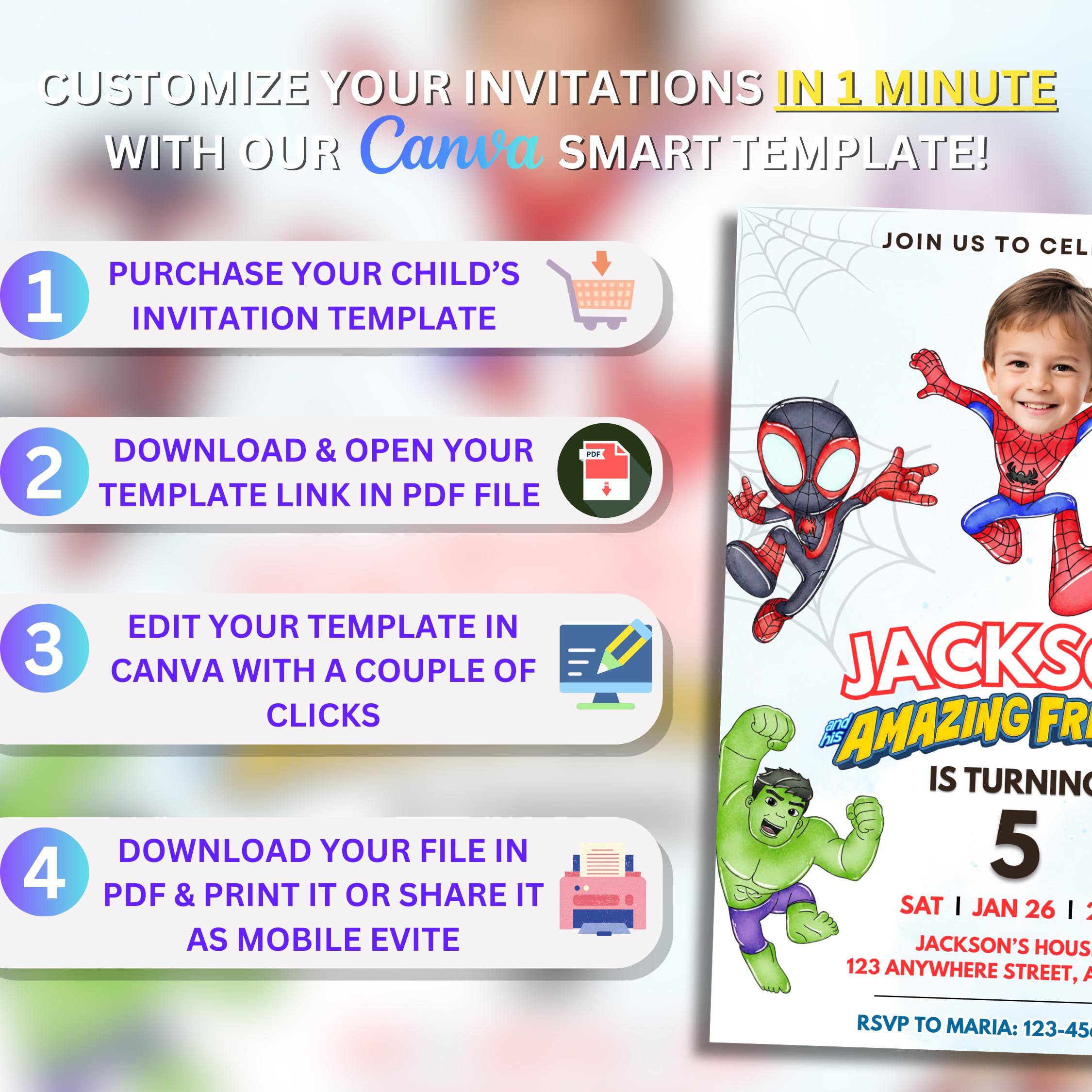 Personalized Face Spidey Invitation, Custom Spidey Party Invite, Miles ...
