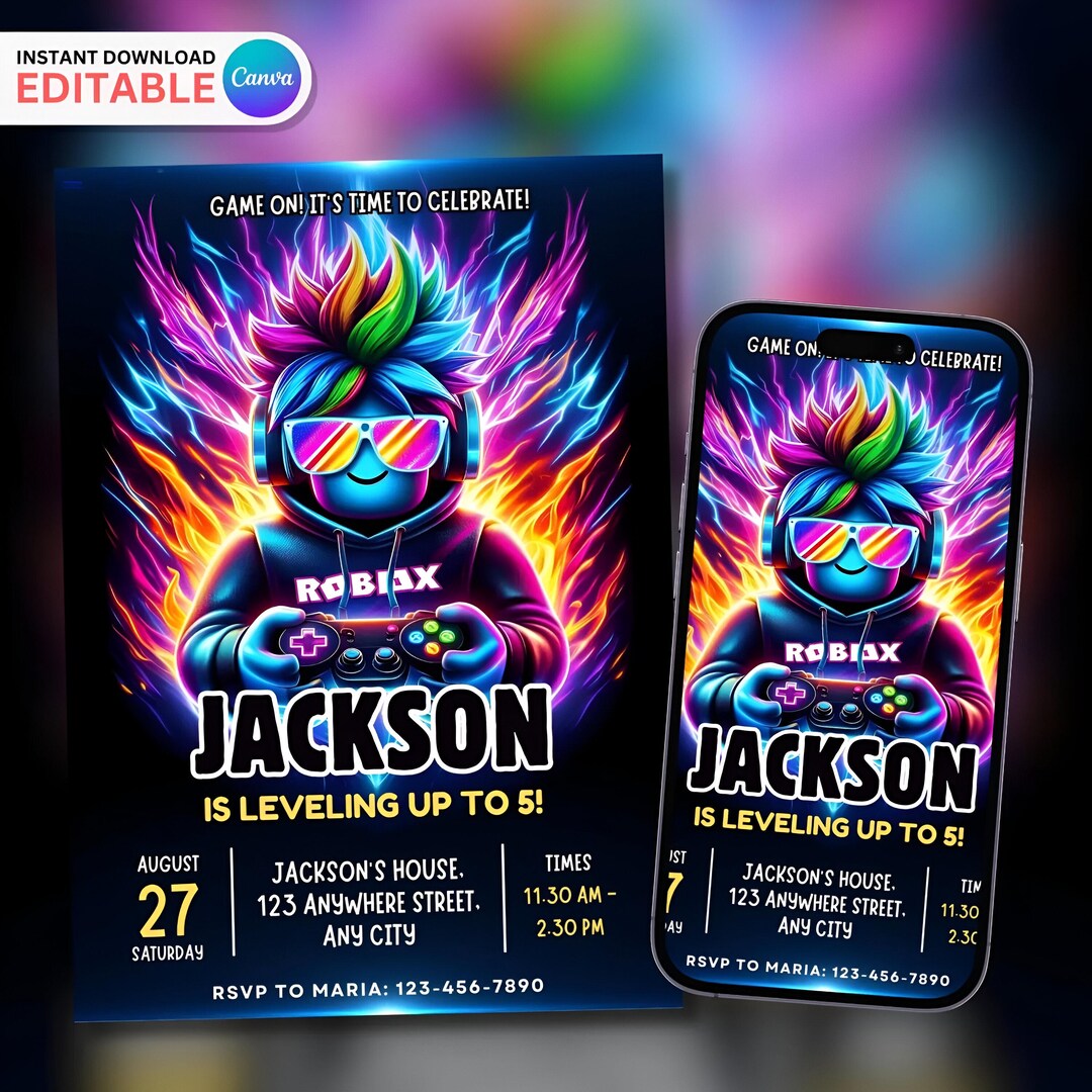 Flame Rob Inspired Lox Gamer Birthday Invitation: Editable Game Party ...