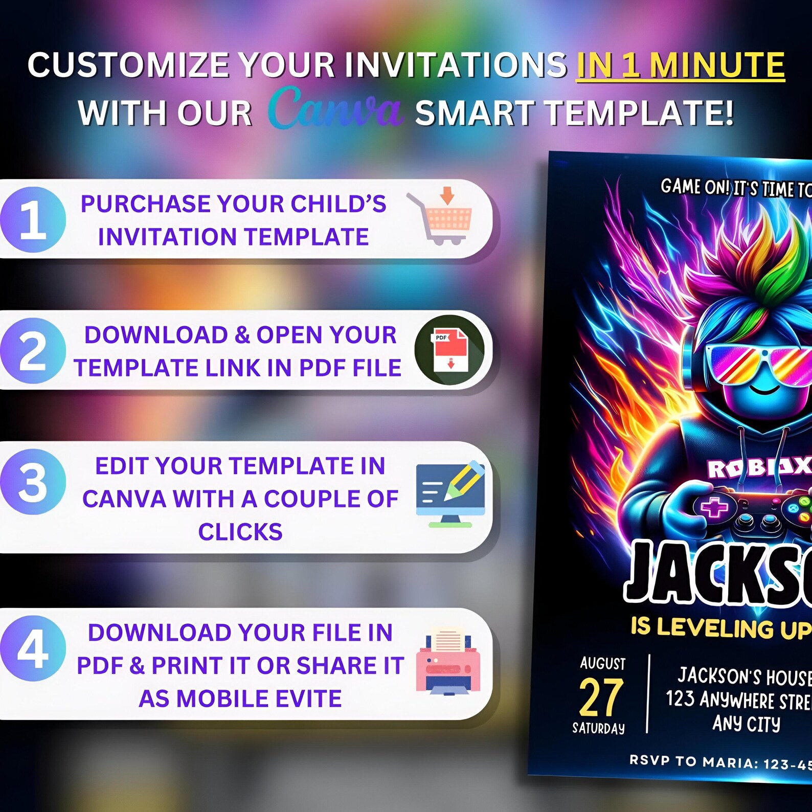 Flame Rob Inspired Lox Gamer Birthday Invitation: Editable Game Party ...