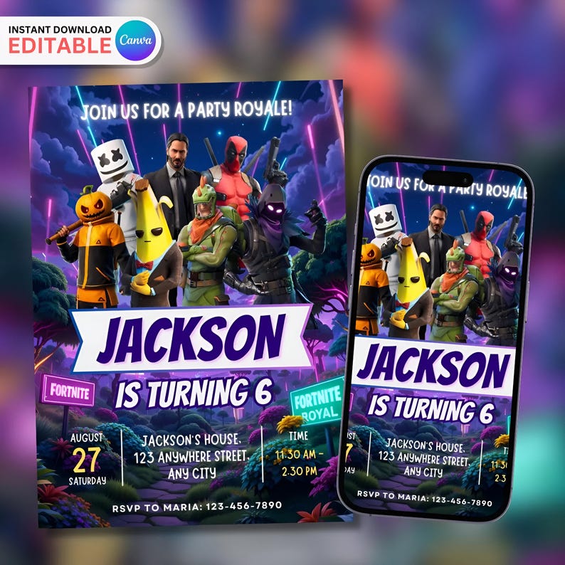 Editable Fort Birthday Invitation, Video Game Party Invite, Fort ...