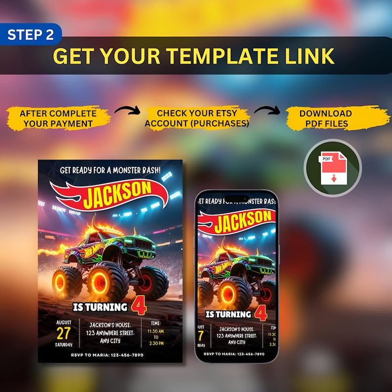 Editable Hot Toro Monster Truck, Wheels Birthday Invitation (digital ...