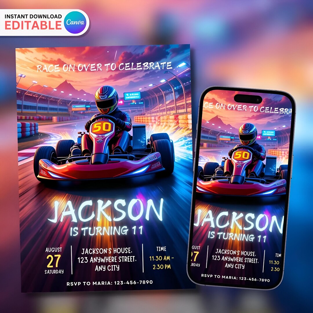 Go Kart Racing Birthday Invitation: Editable Kart Party Invite (digital ...