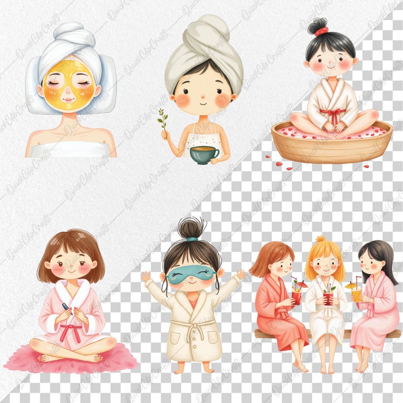 Girl Spa Day Clipart, Self-care Clipart, Feminine Clipart, Spa Girls ...