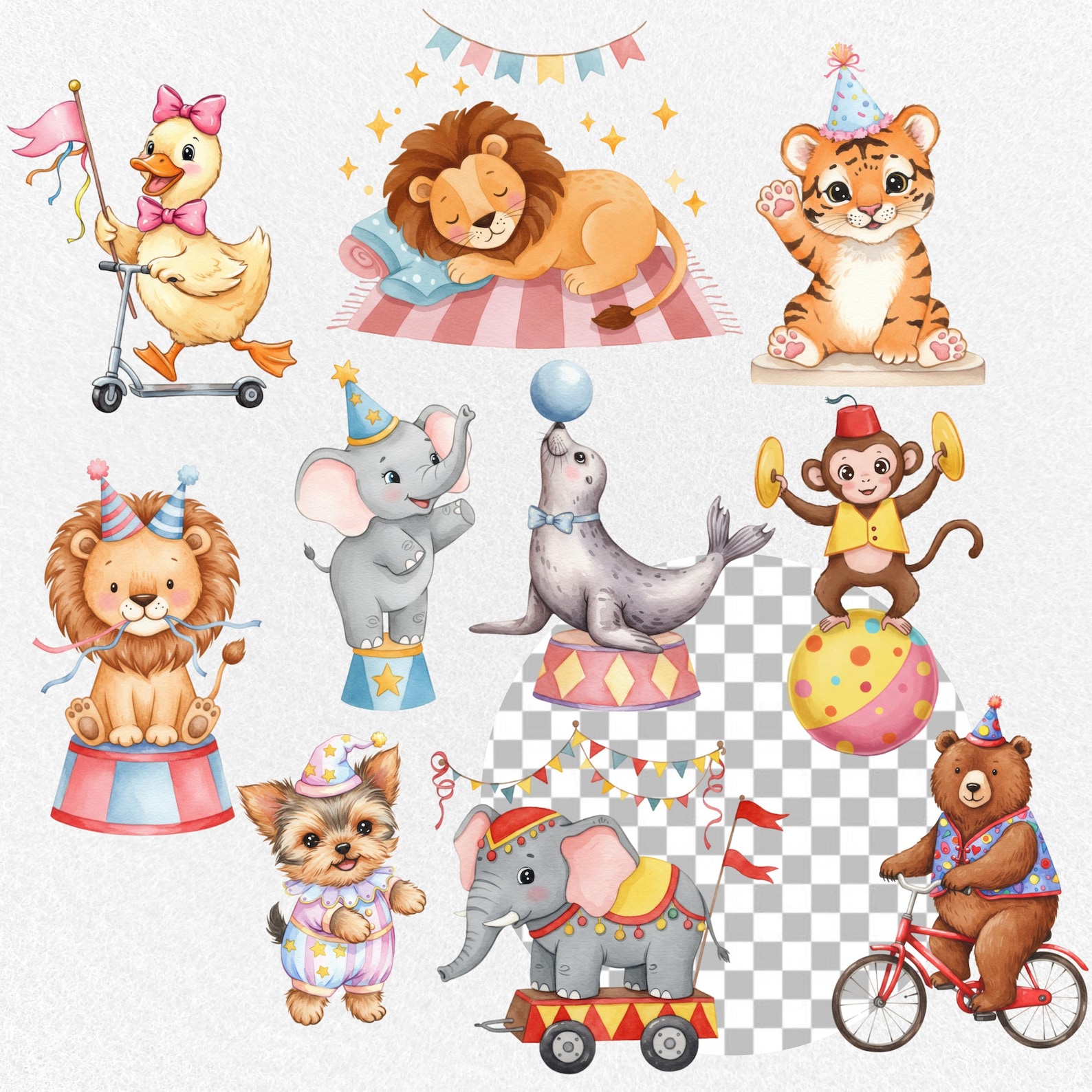 Watercolor Circus Clipart Set, Hand-painted Carnival PNG, Cute Circus ...