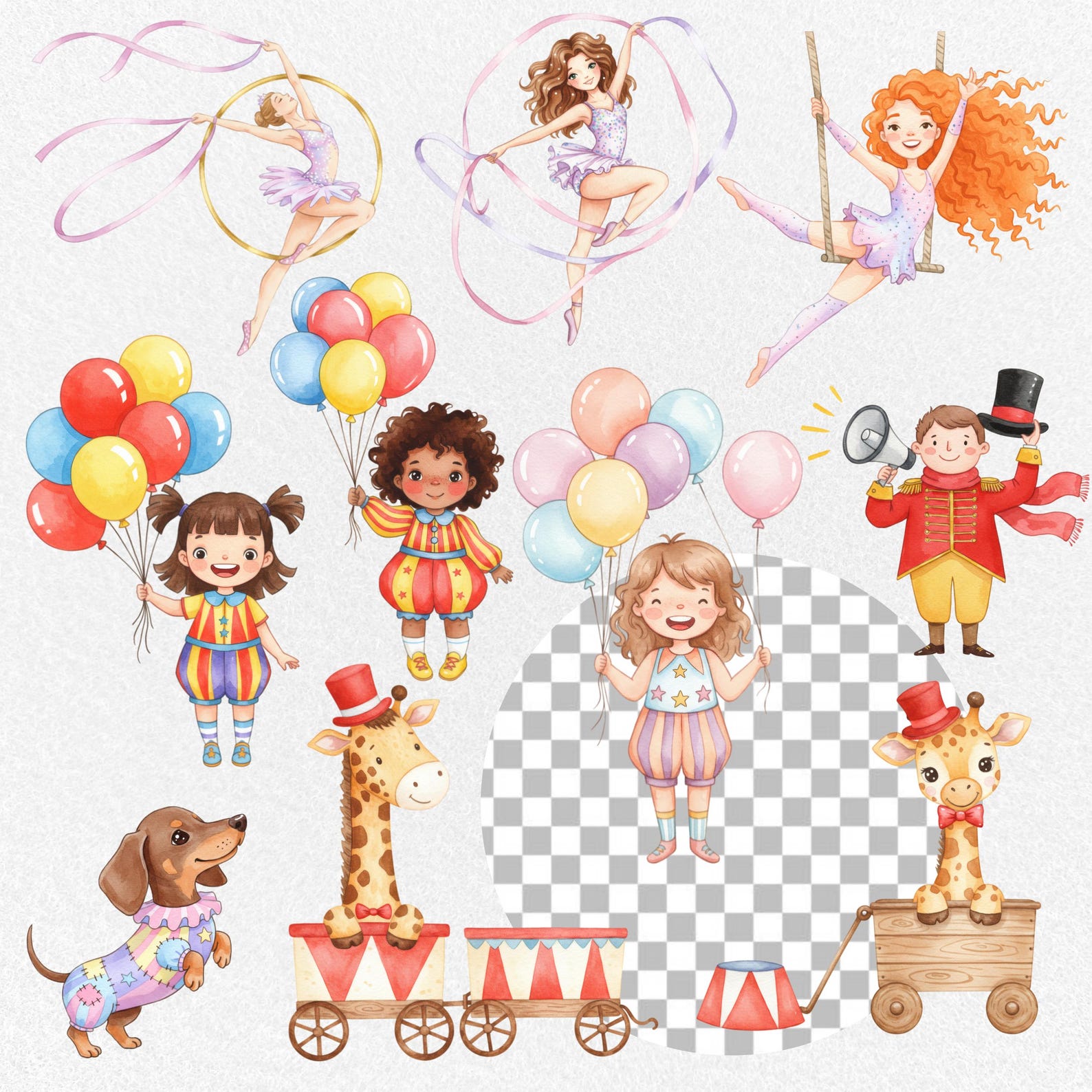 Watercolor Circus Clipart Set, Hand-painted Carnival PNG, Cute Circus ...