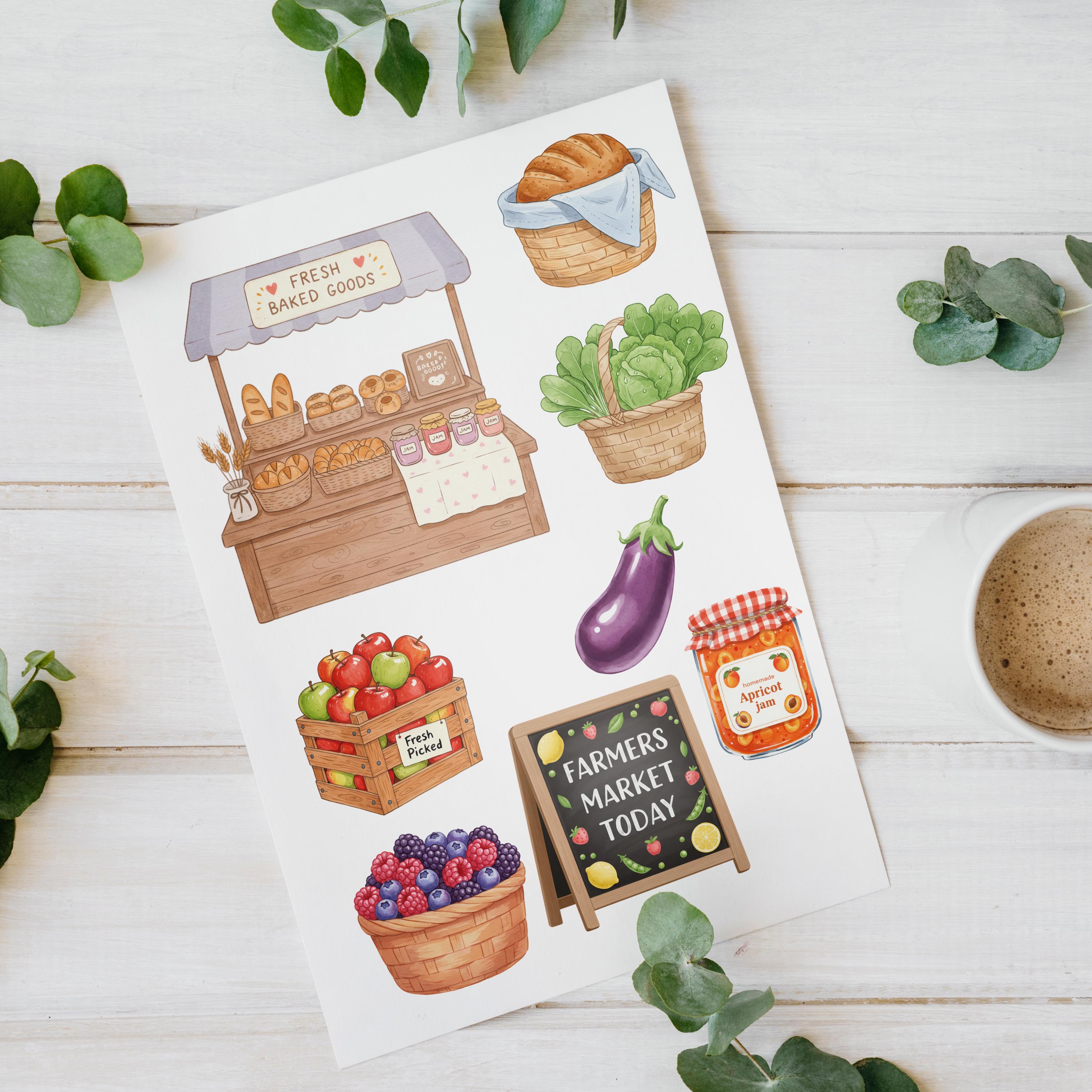 Watercolor Farmers Market Clipart – Hand Painted Fresh Produce PNG ...