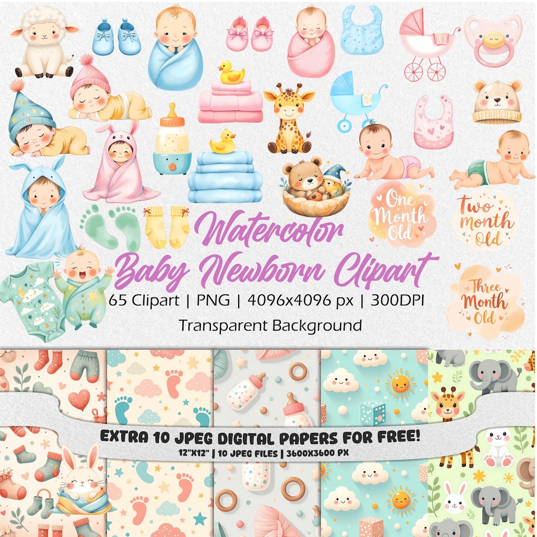 Watercolor Newborn Baby Clipart Set – Cute Infant Illustrations, Hand ...