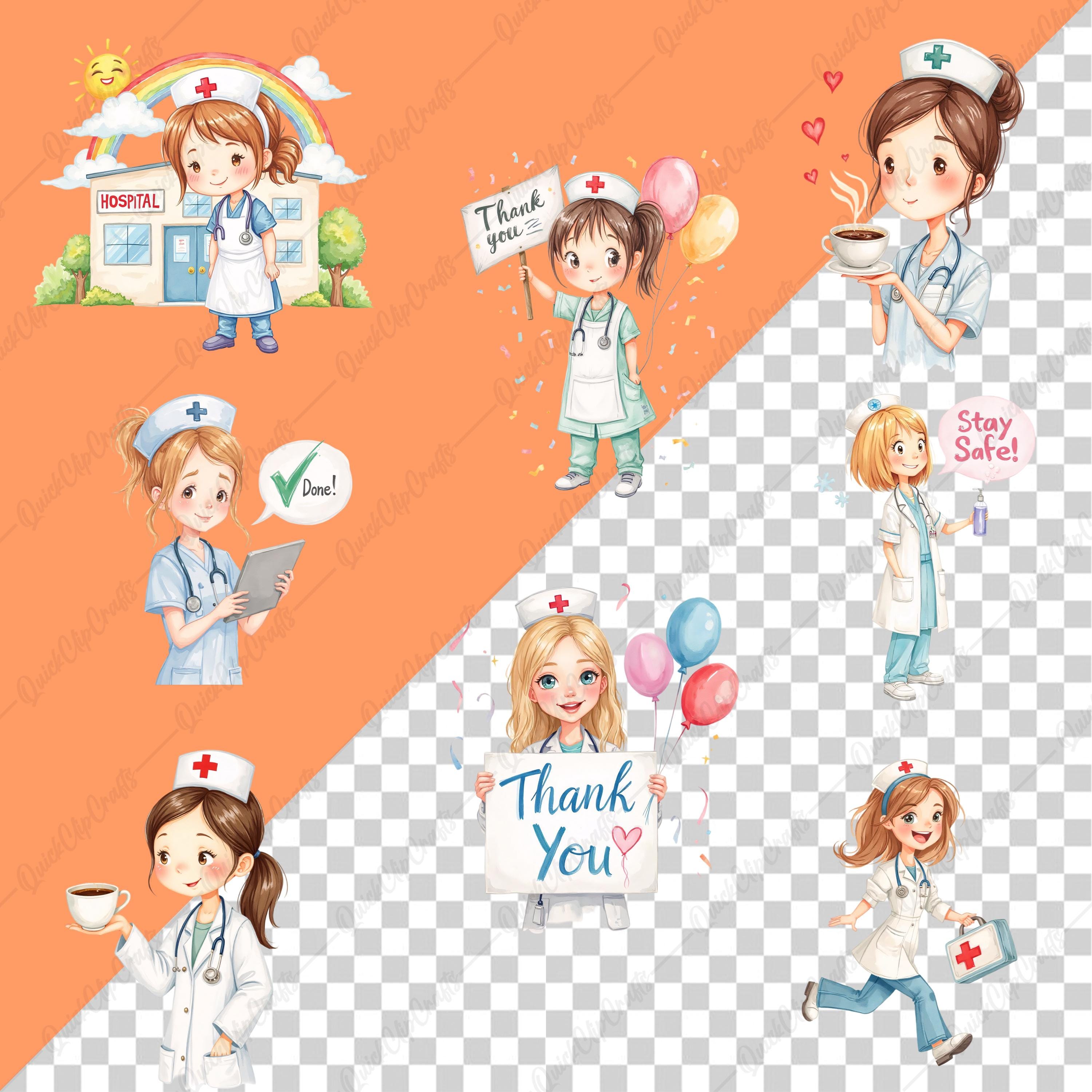 Watercolor Nurse Clipart, Set of 40, Medical Clipart, Nurse Elements ...