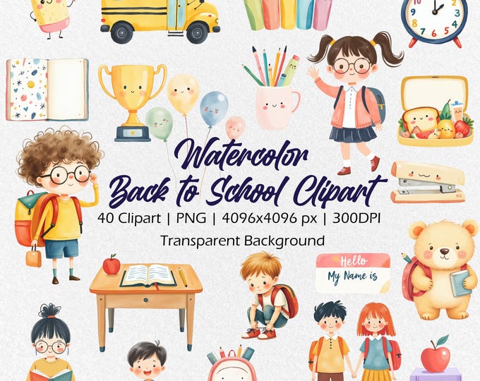 Watercolor Back to School Clipart School Supply Teacher Clipart PNG ...