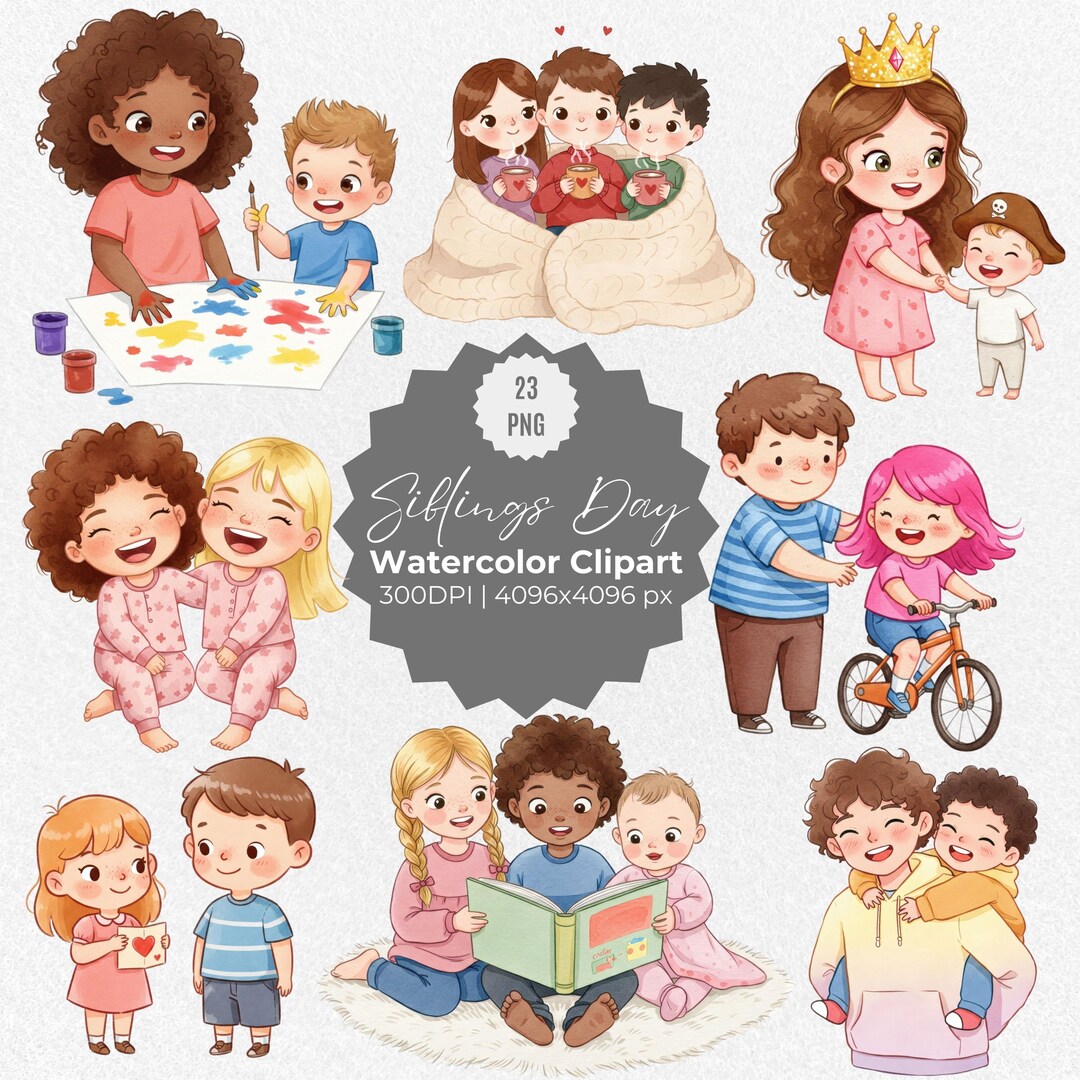 Watercolor Siblings Clipart – Hand Painted Brother & Sister PNG, Cute ...