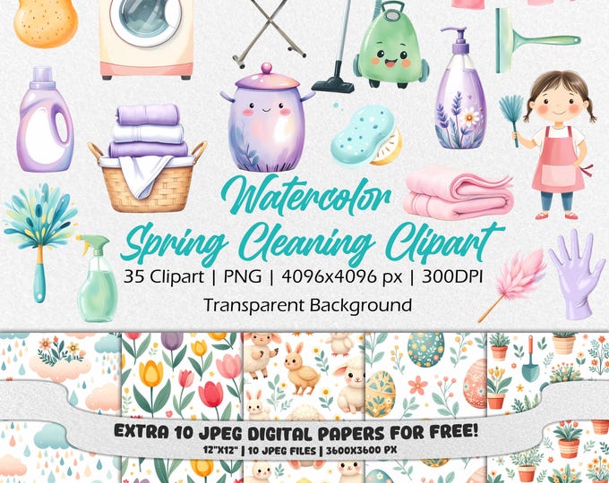 Cute Cleaning Clipart, Watercolor Cleaning Supplies, Kids Home Chores ...