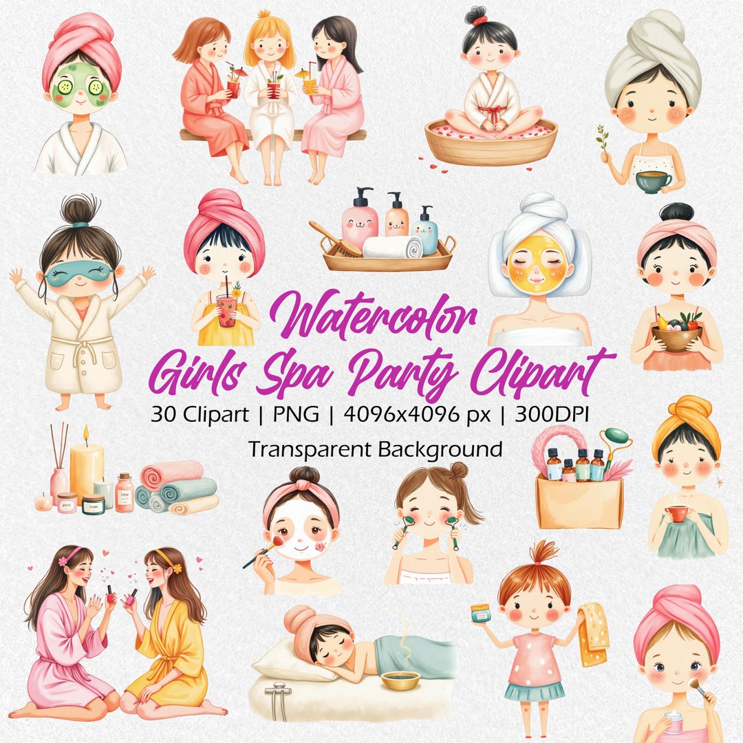 Girl Spa Day Clipart, Self-care Clipart, Feminine Clipart, Spa Girls ...