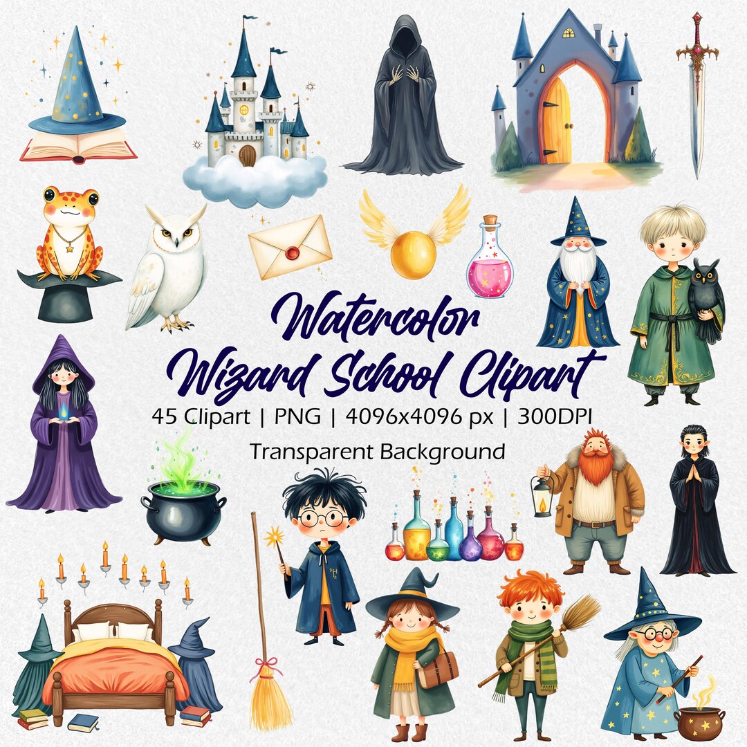 Cute Wizard School Clipart, 45 Magic Clipart, Wizard World, Potions ...
