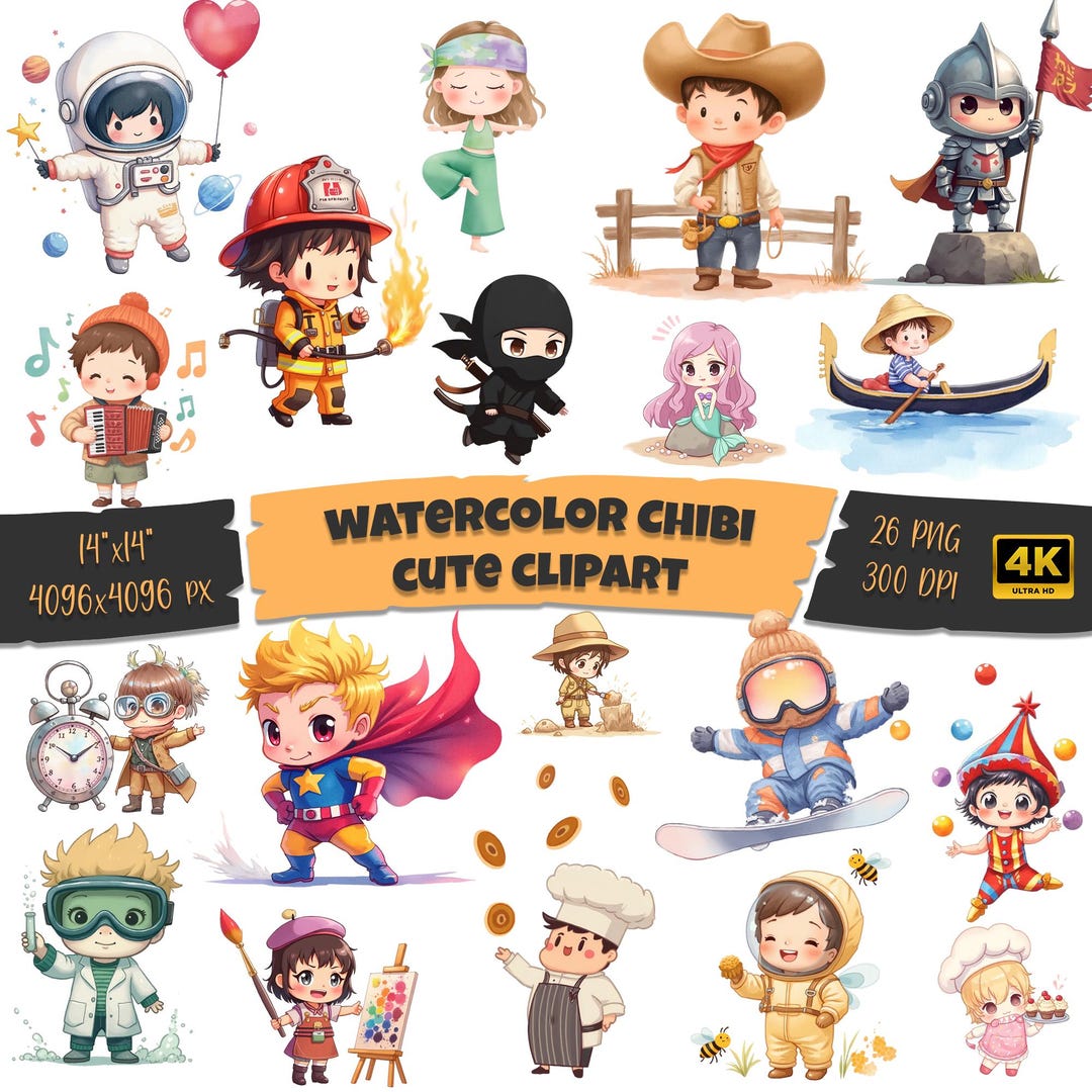 26 Watercolor Jobs Clipart PNG, Cartoon Professions Graphics, Career ...