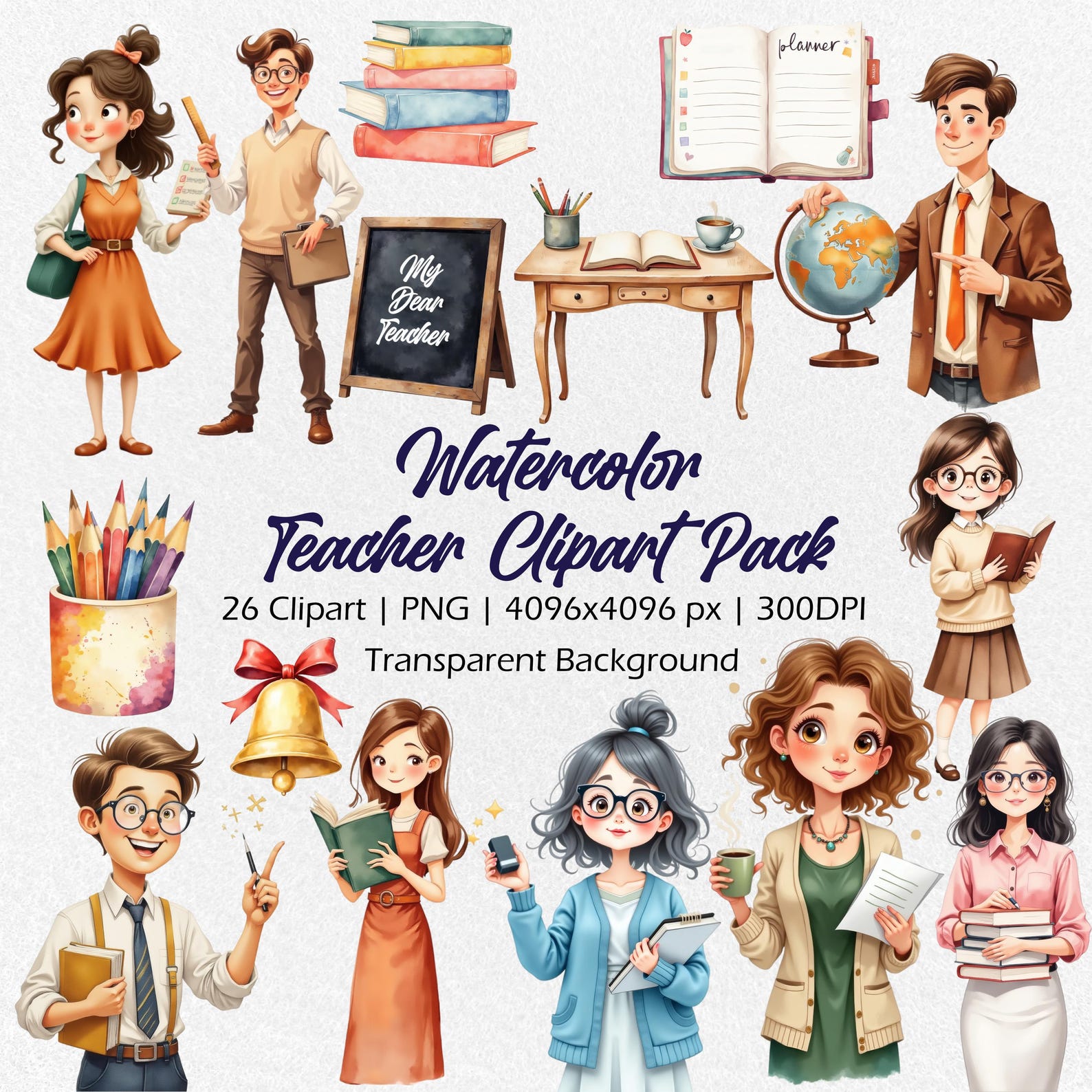 26 Watercolor Teacher Clipart, Watercolor School Teacher PNG, Back to ...
