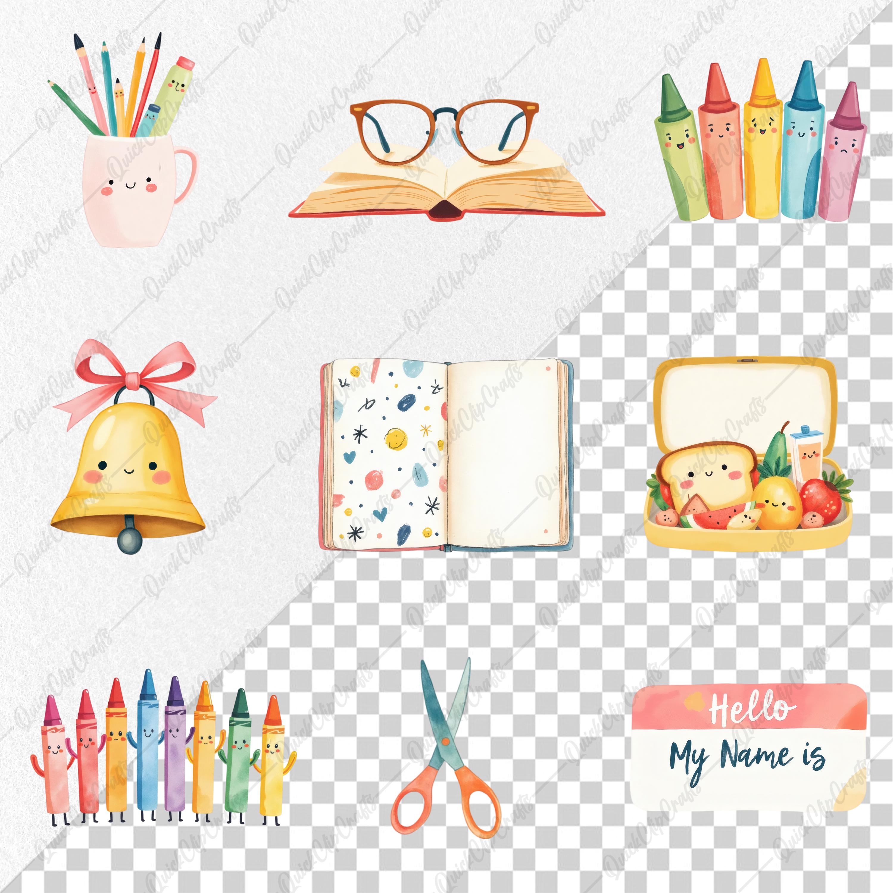 Watercolor Back to School Clipart School Supply Teacher Clipart PNG ...