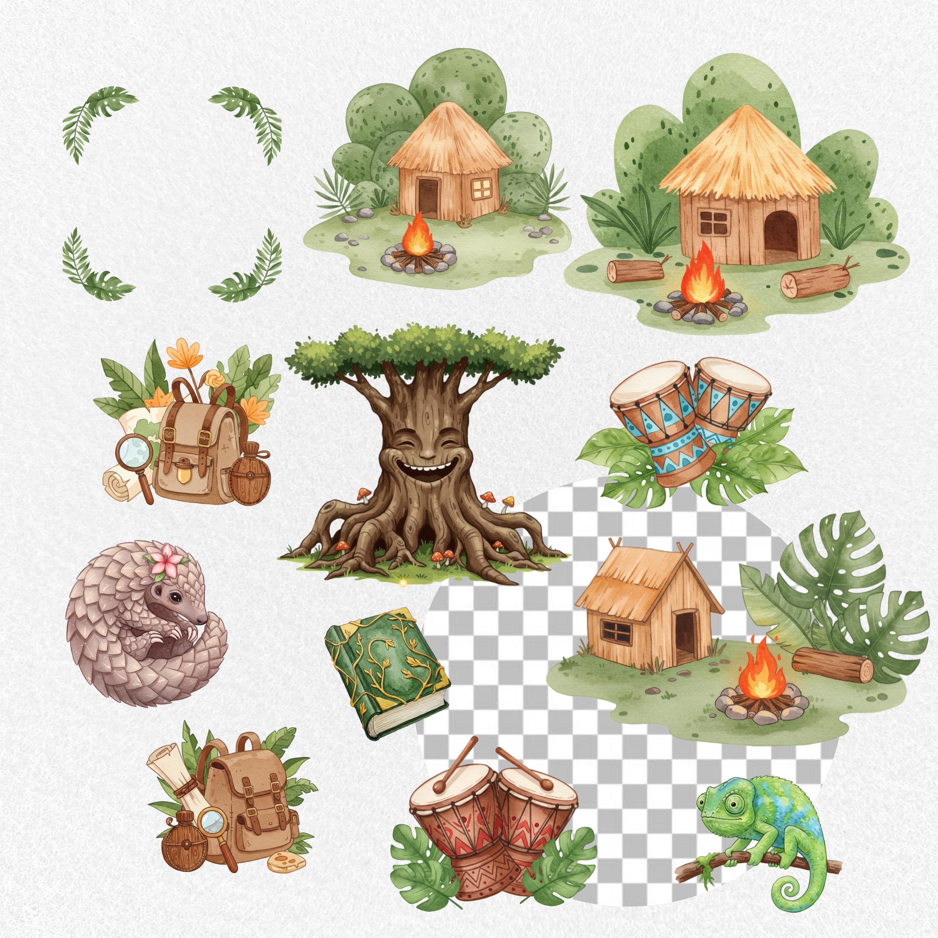 Watercolor Jungle Book Clipart – Hand Painted Wild Animal PNG, Jungle ...
