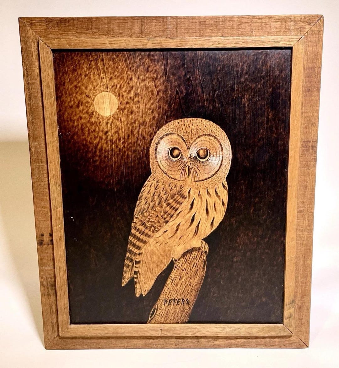 Vintage Bert Peter's Saw Whet Owl Pyrography Art, Signed, 1978 ...