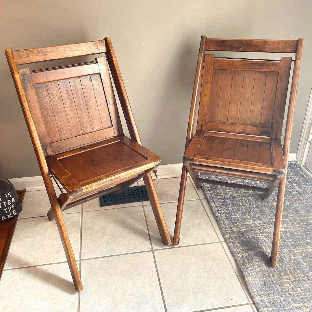 Set of 2 Antique Acme Chair Company Wood Slatted Folding Chairs, WWI ...