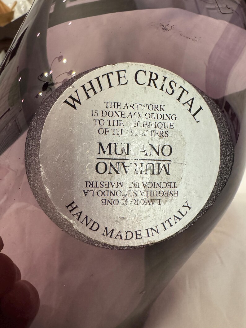 Vintage Murano White Cristal Art Glass Made in Italy Purple With Swirl ...