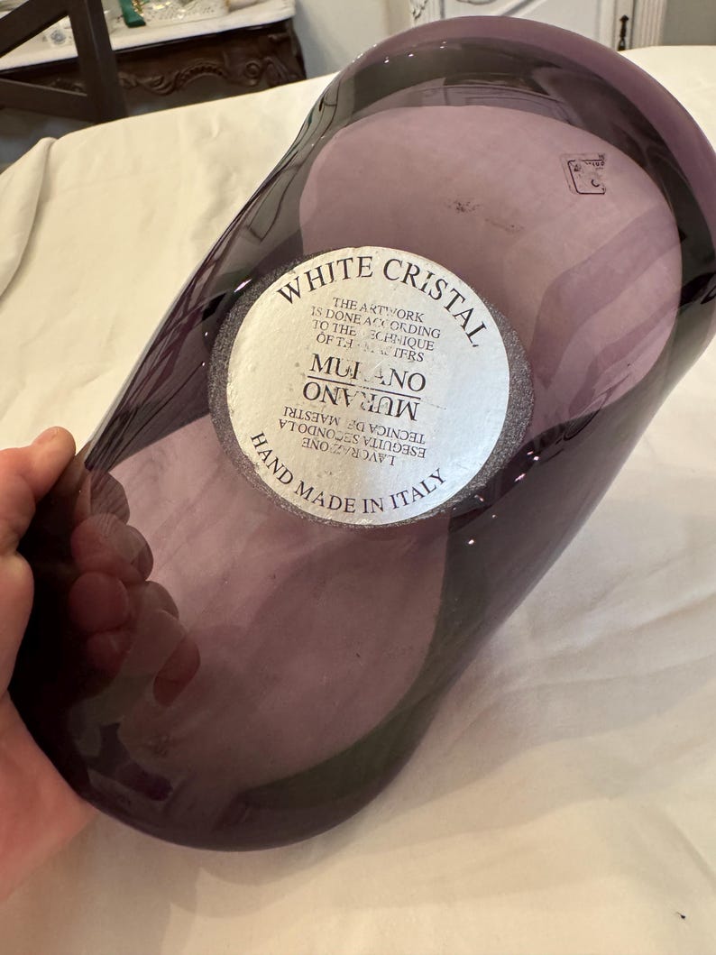 Vintage Murano White Cristal Art Glass Made in Italy Purple With Swirl ...