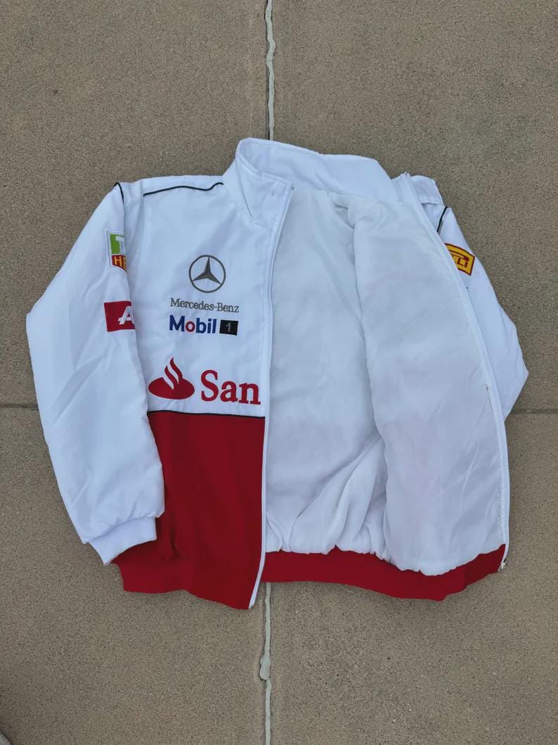 Mercedes Benz F1 Racing Jacket: Sublimation Printed White Streetwear - Etsy