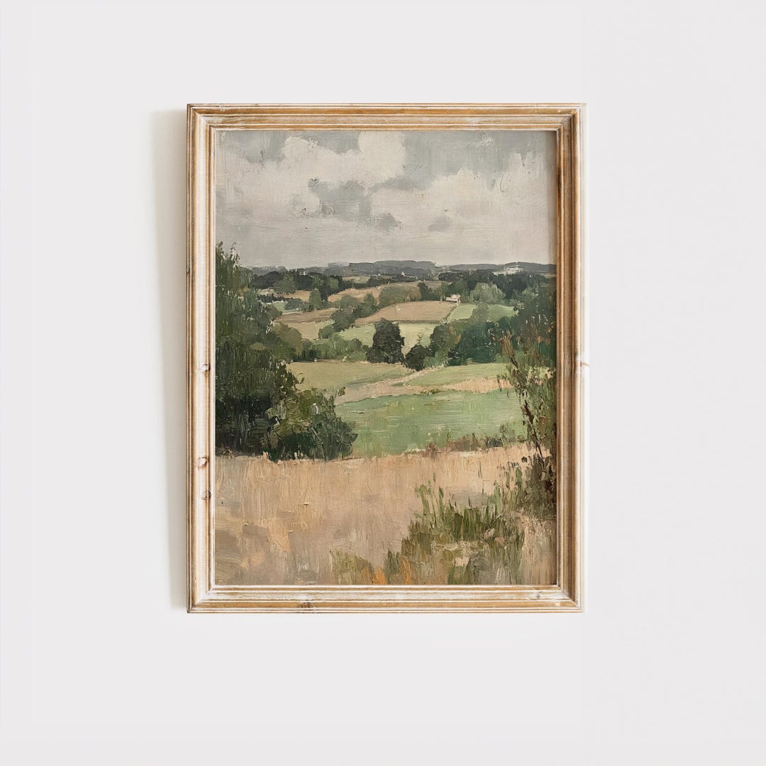 Vintage French Countryside Painting, Rustic Pastoral Landscape (digital ...