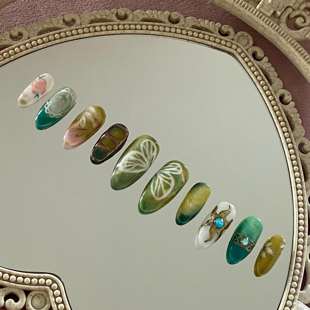 Enchanted Garden Forest Custom Gel Press on Nails | Cute Cottage Core ...
