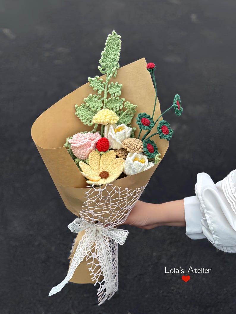 Handmade Crochet Flower Bouquet: Rustic Home Decor Gift - Etsy