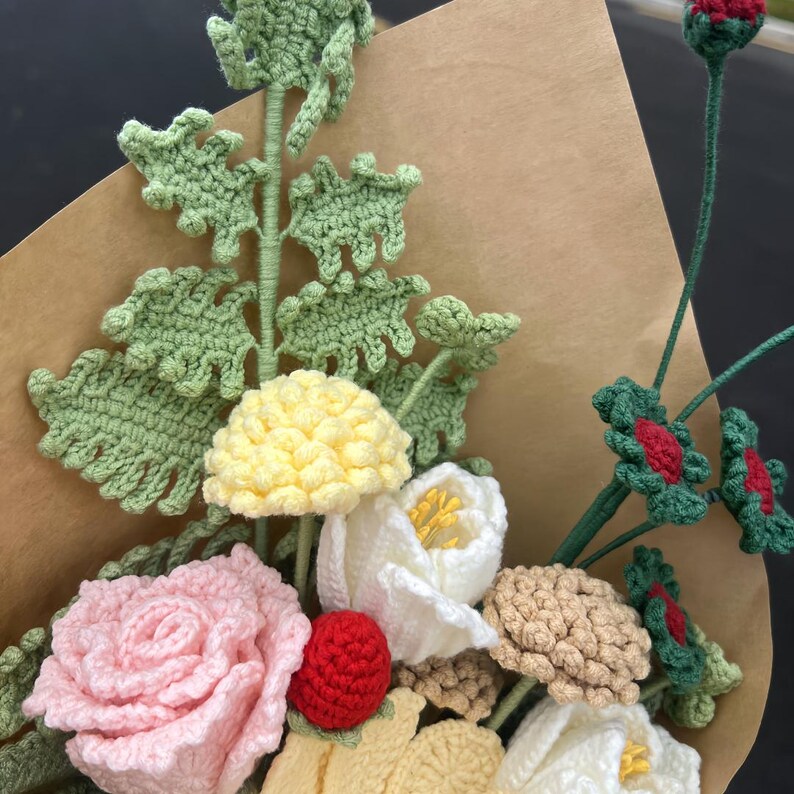 Handmade Crochet Flower Bouquet: Rustic Home Decor Gift - Etsy