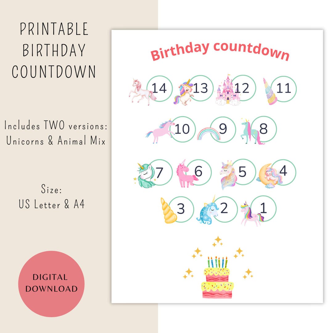 Printable Birthday Countdown Calendar for Kids * Two Colorful Designs ...