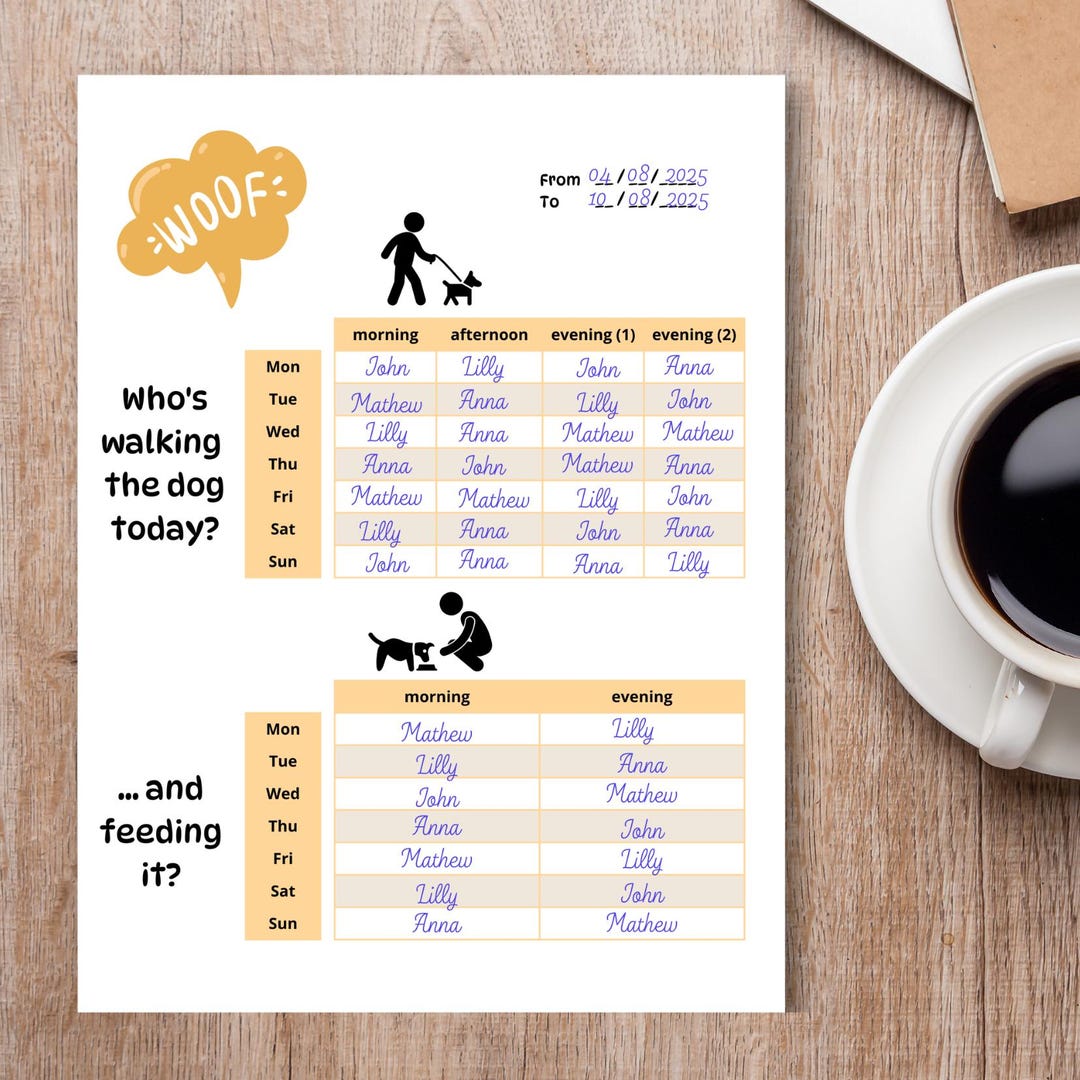 Dog Walking and Feeding Weekly Chart * Download * Printable Dog Care ...