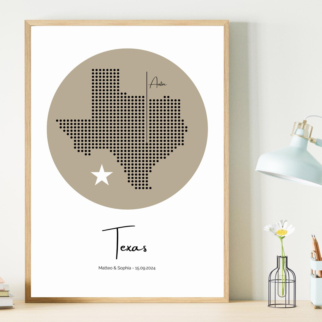 Custom Texas Map Printable, Texas Map Wall Art, Personalized Travel ...