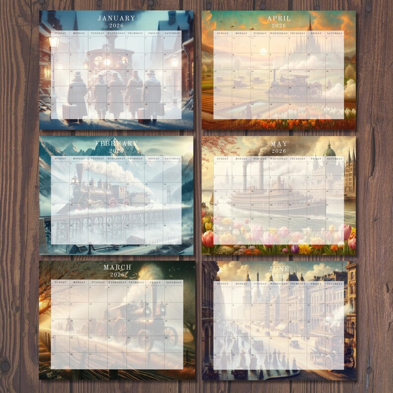 AI Art 2026 Monthly Printable Calendar Steam Theme, 2026 Calendar, 2026 ...