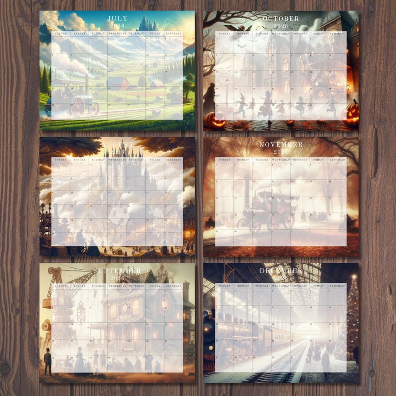 AI Art 2026 Monthly Printable Calendar Steam Theme, 2026 Calendar, 2026 ...