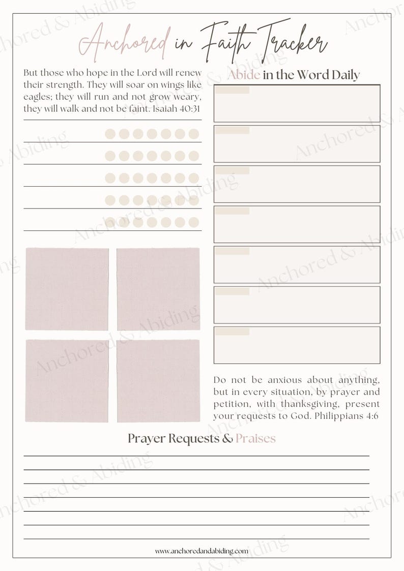 Anchored in Faith Tracker | Printable Faith Growth Tracker | Bible ...