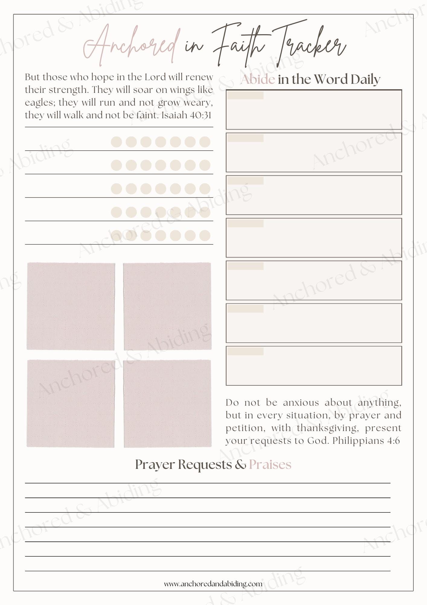 Anchored in Faith Tracker | Printable Faith Growth Tracker | Bible ...