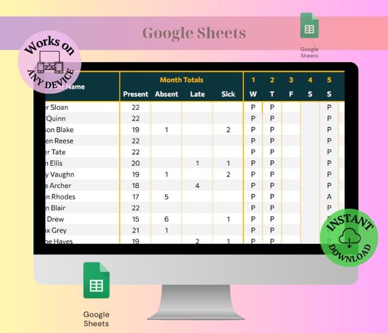 Employee Attendance Tracker: Google Sheets Template (digital Download ...